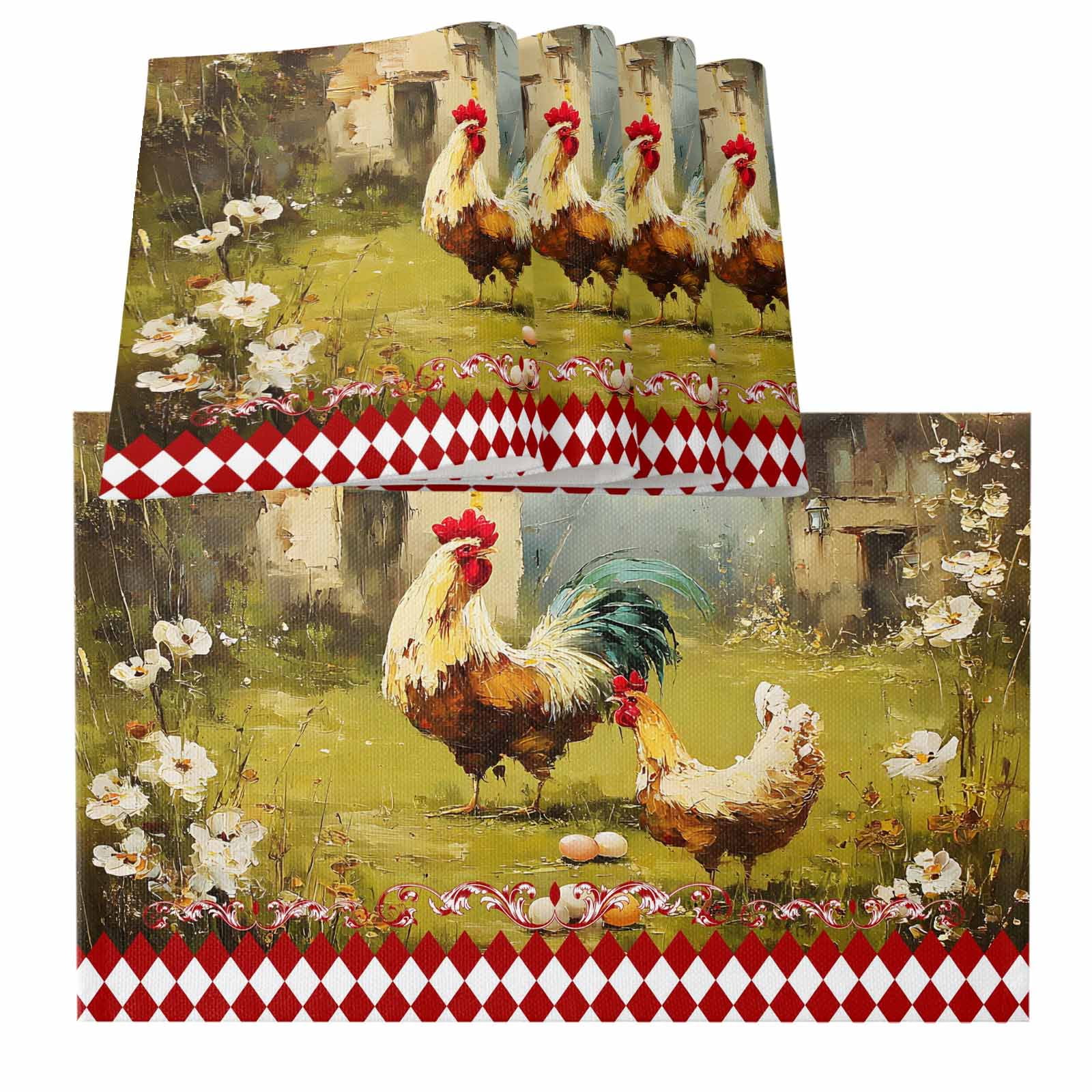 Farmhouse Rooster Placemats for Dinning Table Set of 6, Vintage Rustic ...