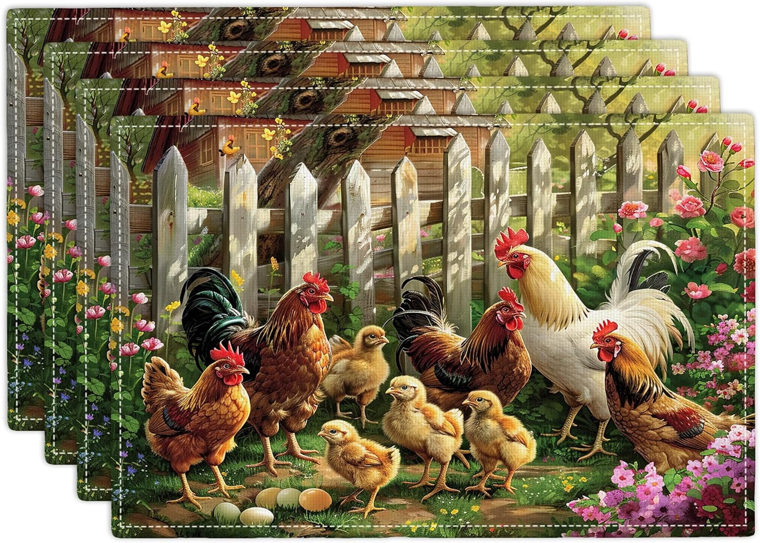 Farmhouse Rooster Placemats Set of 4 Rustic Chicken Imitation Linen ...