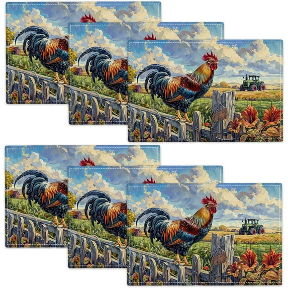 Farmhouse Rooster Placemats Set of 6 Rustic Chicken Old Barn Table Mats ...