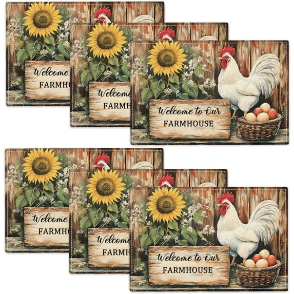 Farmhouse Rooster Placemats Set of 6, Rustic Chicken Place Mats ...