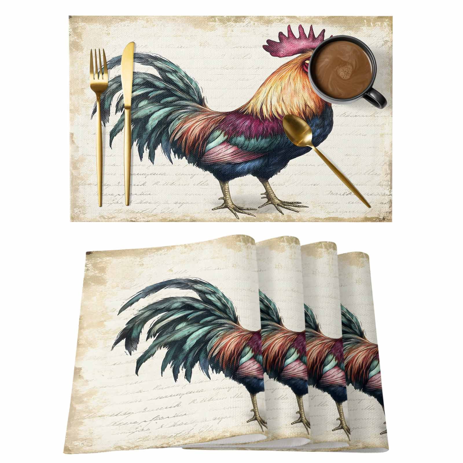 Farmhouse Rooster Placemats Set of 1, Retro Animal Non-Slip Place Mats ...