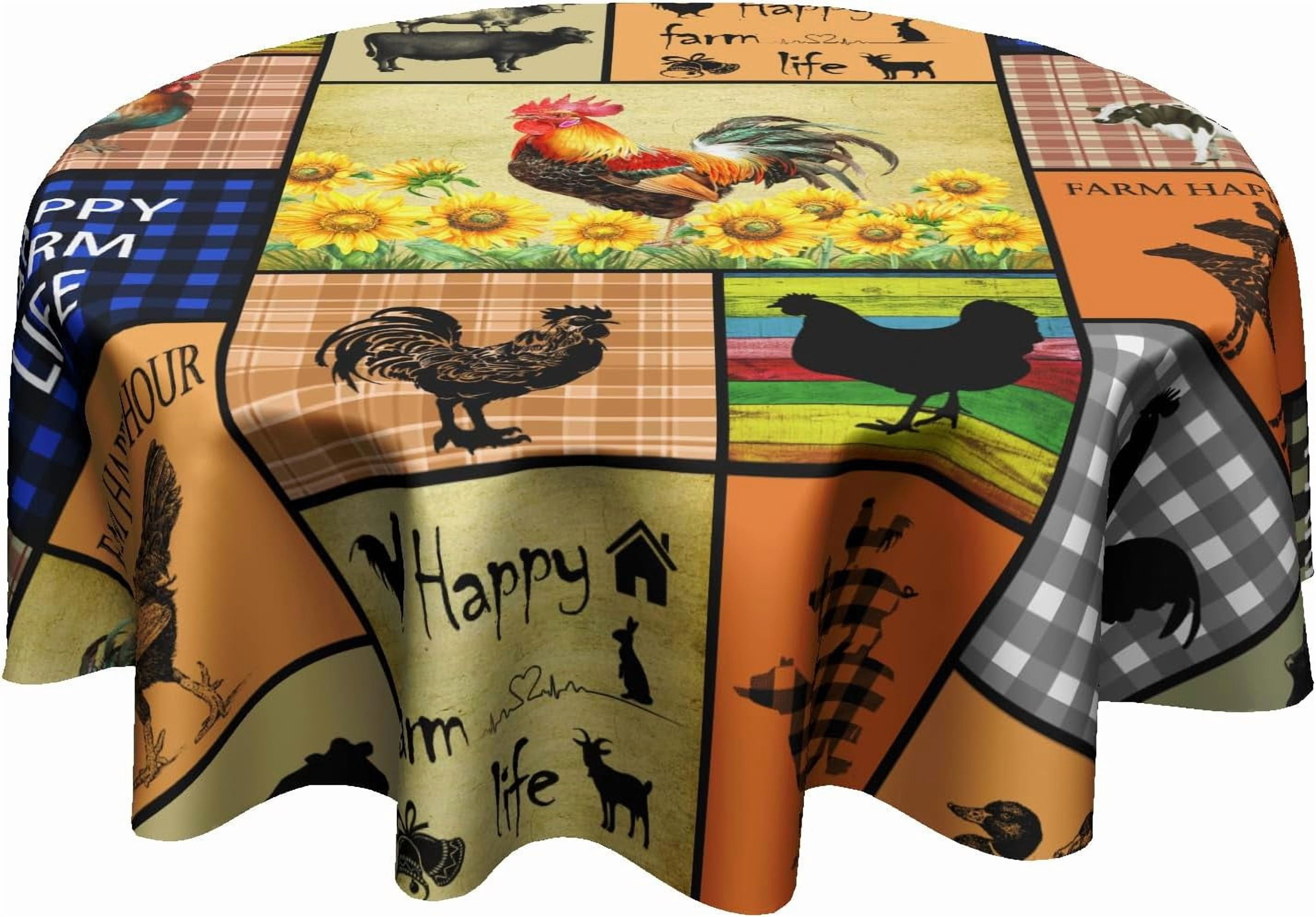 Farmhouse Rooster Round Table Cloth - Farm Animal Tablecloths Hen ...