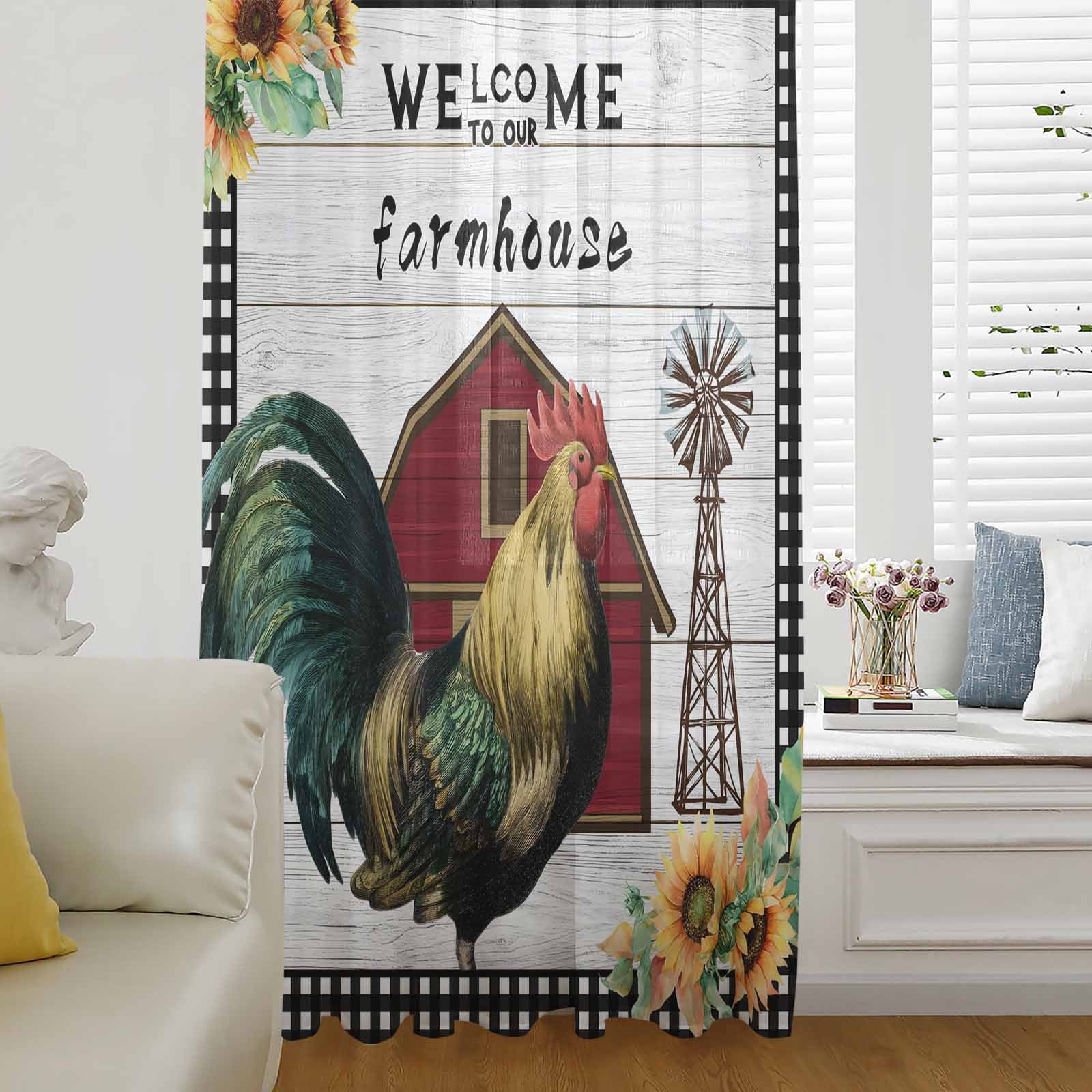 Farmhouse Rooster Semi Sheer Curtains Drapes for Living Room,Bedroom ...