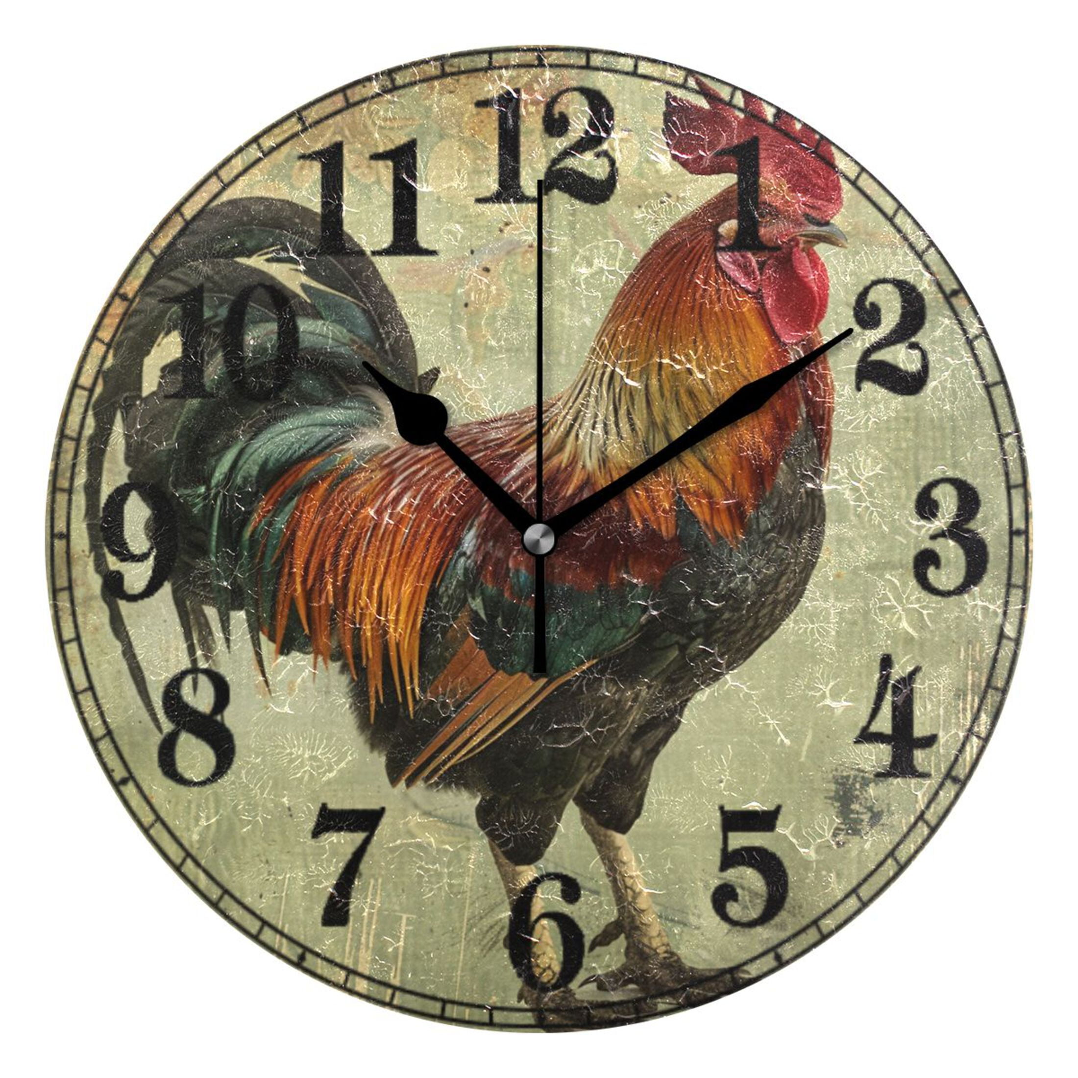 Farmhouse Rooster Silent Wall Clock 10" Non-Ticking Battery Clock ...
