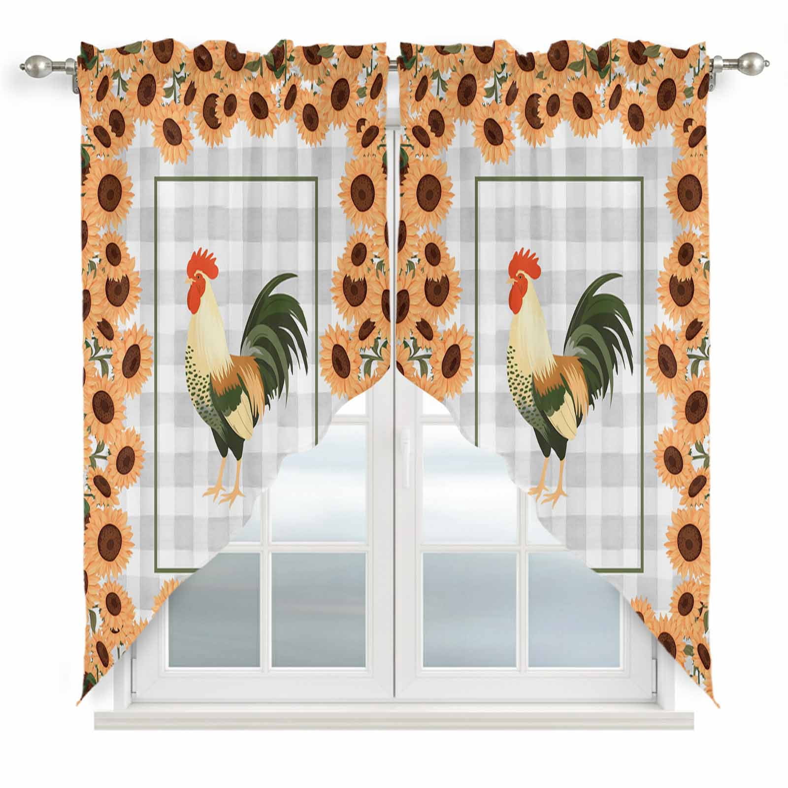 Farmhouse Rooster Swag Curtain Valance for Window 2 Panels Vintage ...