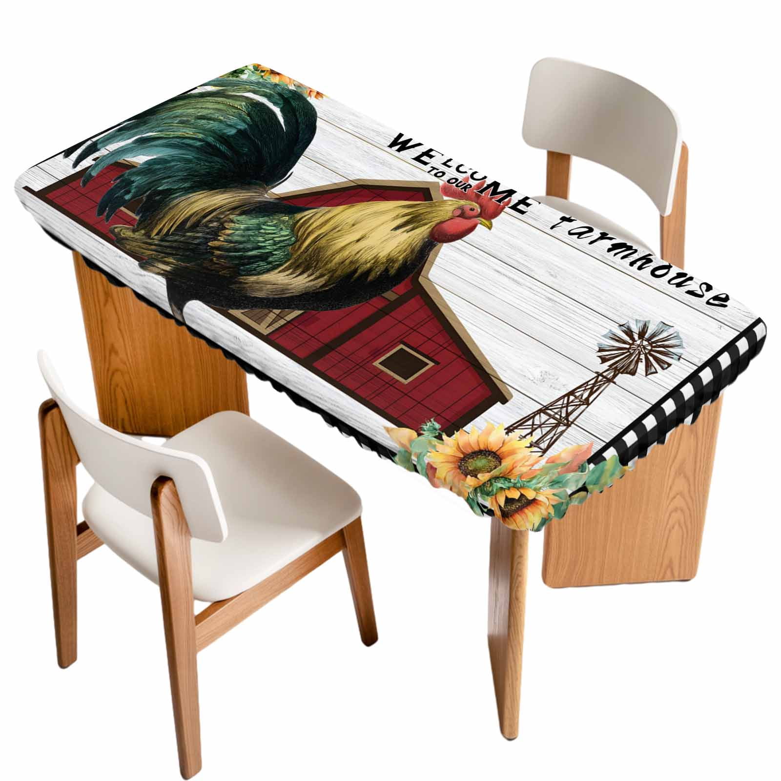 Farmhouse Rooster Table Cloths for 3 Foot Rectangle Tables, Rustic Red ...