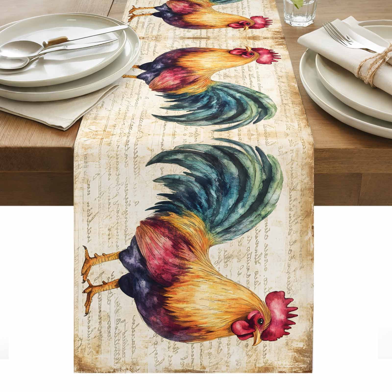 Farmhouse Rooster Table Runner 14 x 72 Inch, Retro Animal Washable ...