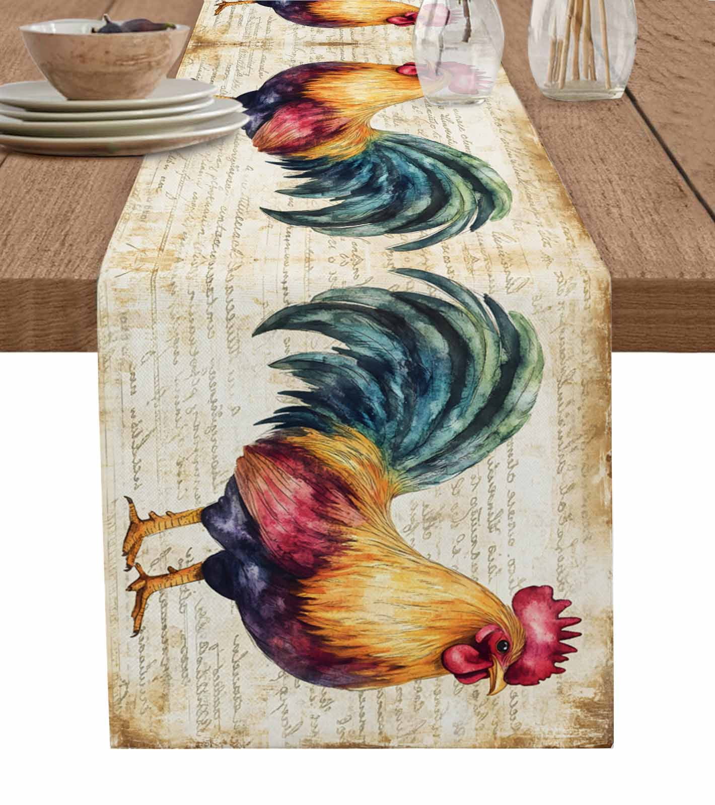 Farmhouse Rooster Table Runner 60 Inches, Vintage Rustic Animal Prints ...