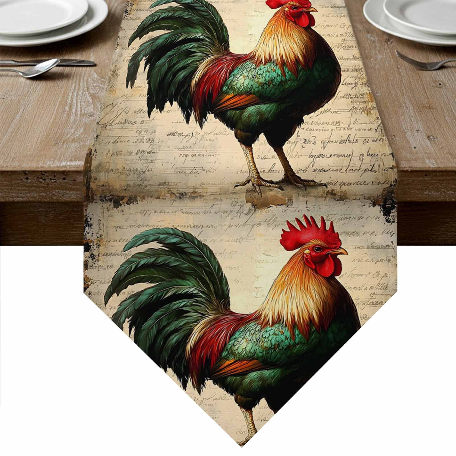 Farmhouse Rooster Table Runner Linen Burlap Table Runner 108 Inches ...