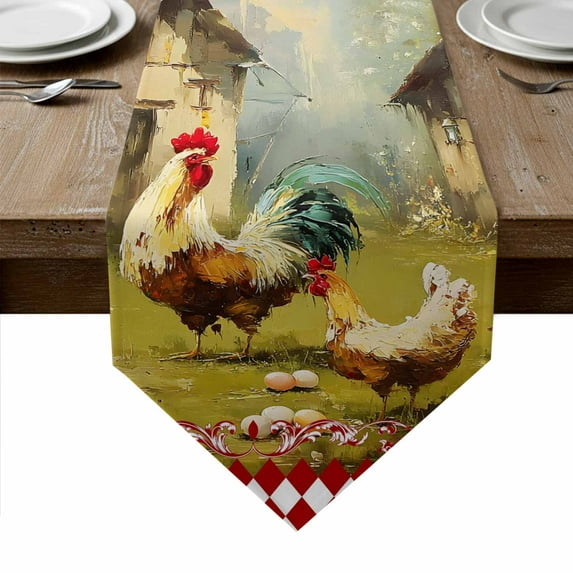 Farmhouse Rooster Table Runner Linen Burlap Table Runner 36 Inches ...