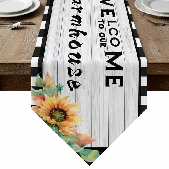 Farmhouse Rooster Table Runner Linen Burlap Table Runner 60 Inches Long ...