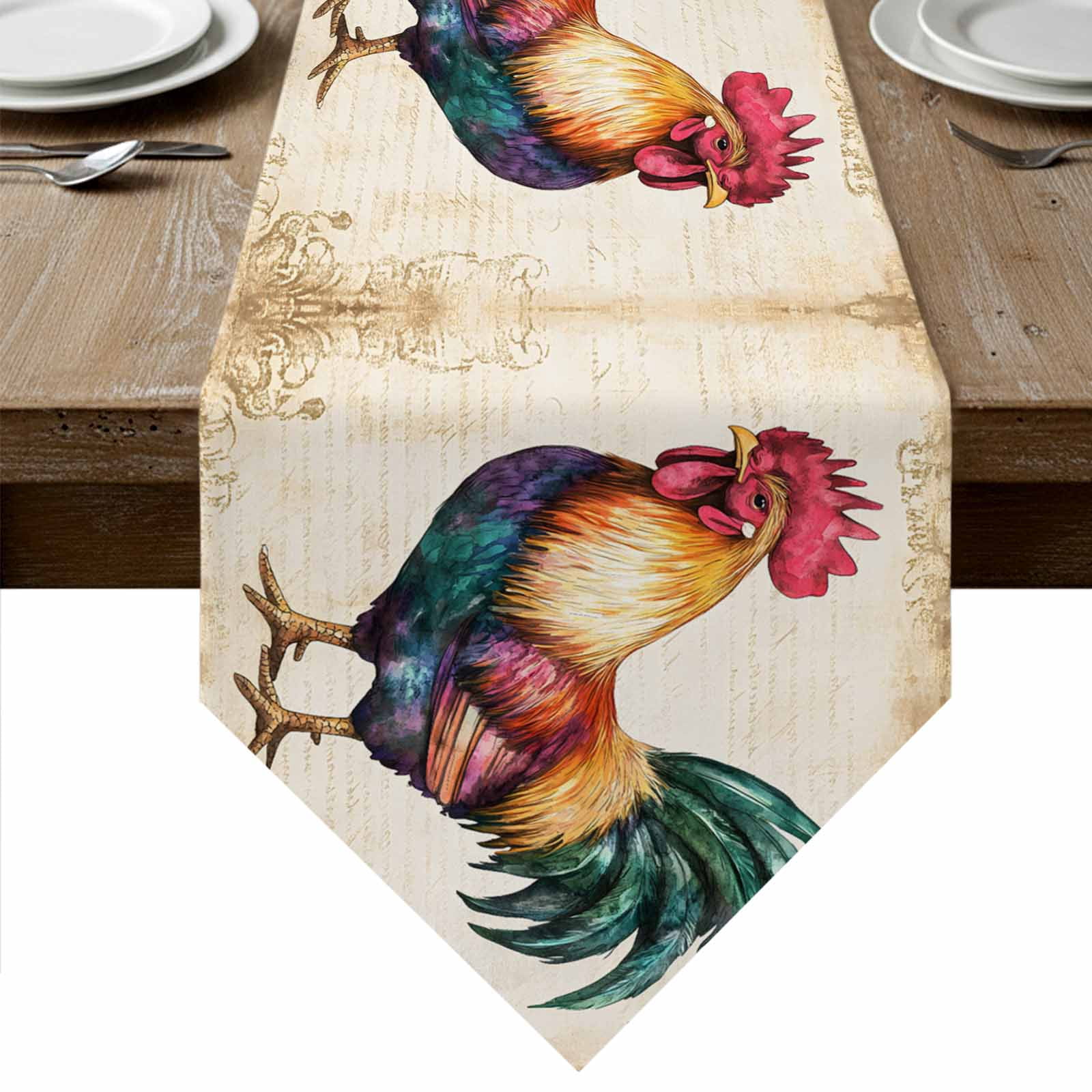 Farmhouse Rooster Table Runner Linen Burlap Table Runner 72 Inches Long ...