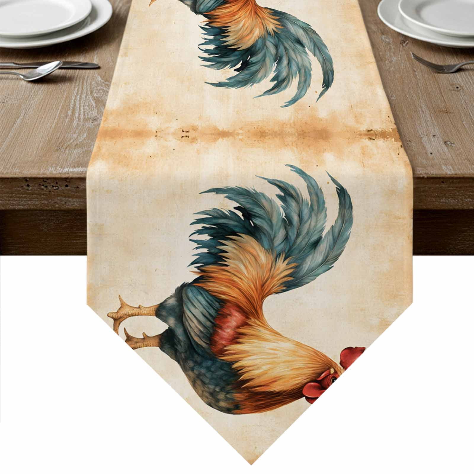 Farmhouse Rooster Table Runner Linen Burlap Table Runner 72 Inches Long ...