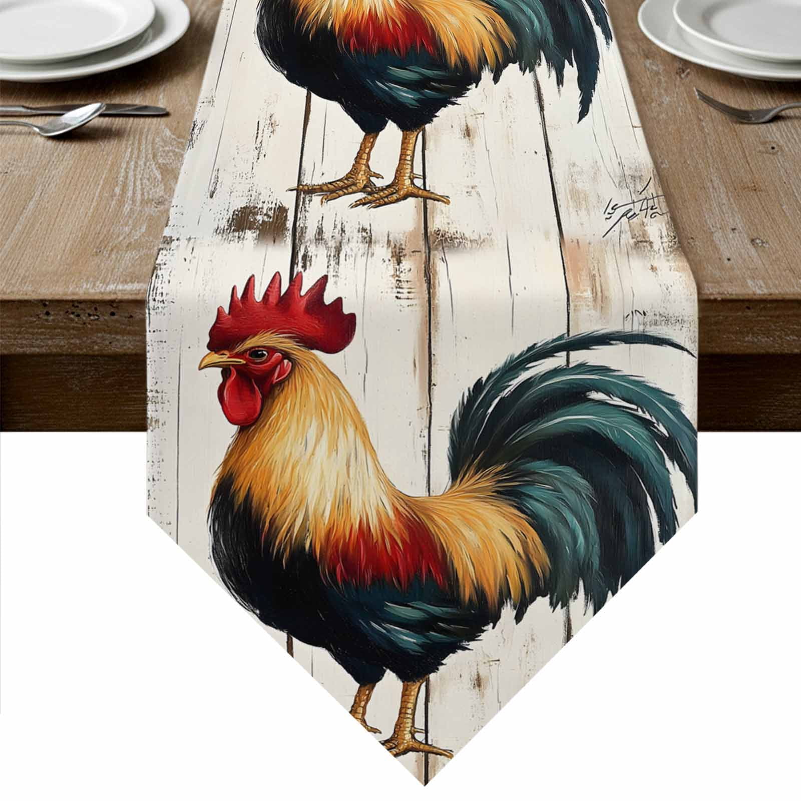 Farmhouse Rooster Table Runner Linen Burlap Table Runner 72 Inches Long ...