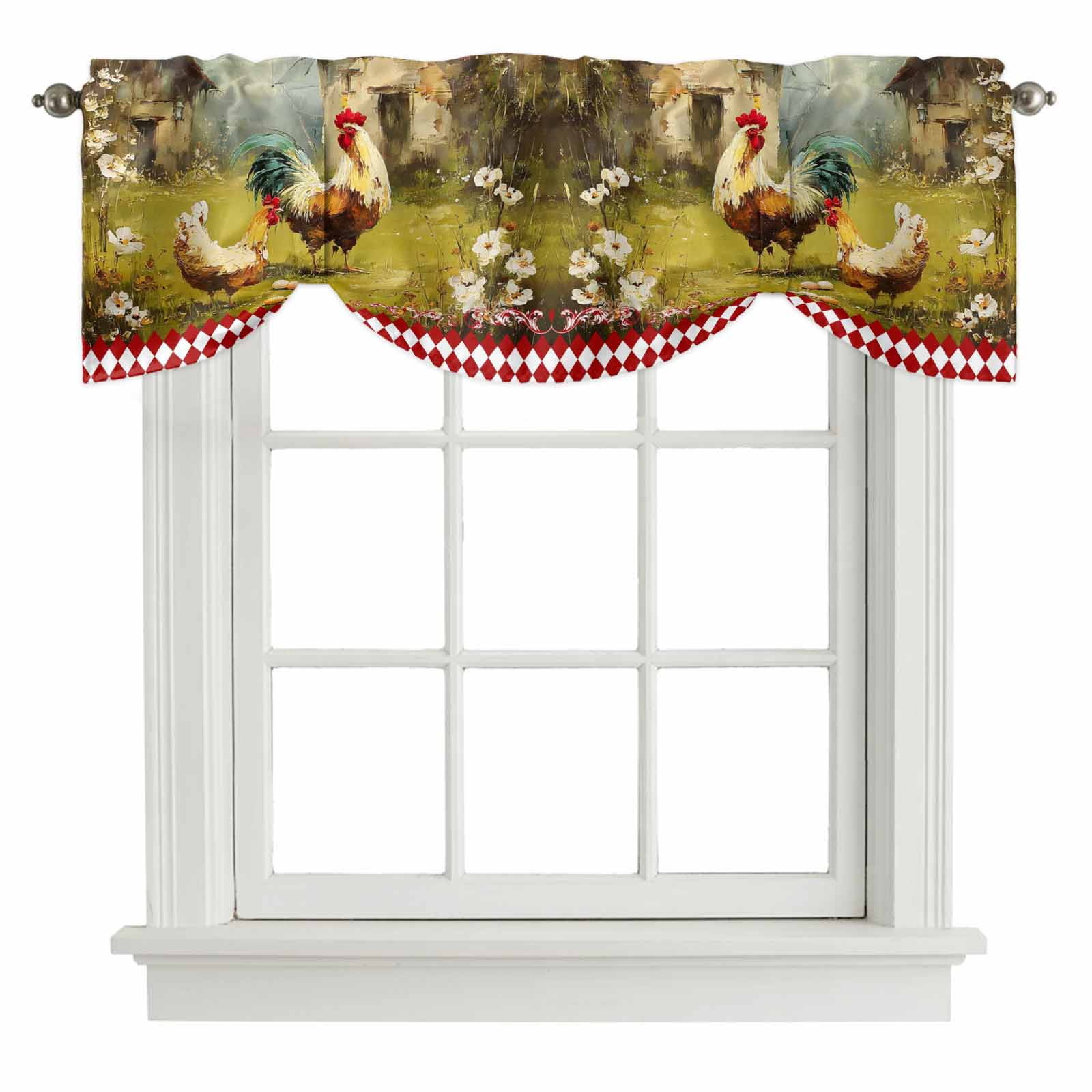 Farmhouse Rooster Tie Up Valance Curtains for Windows, Kitchen Curtains ...