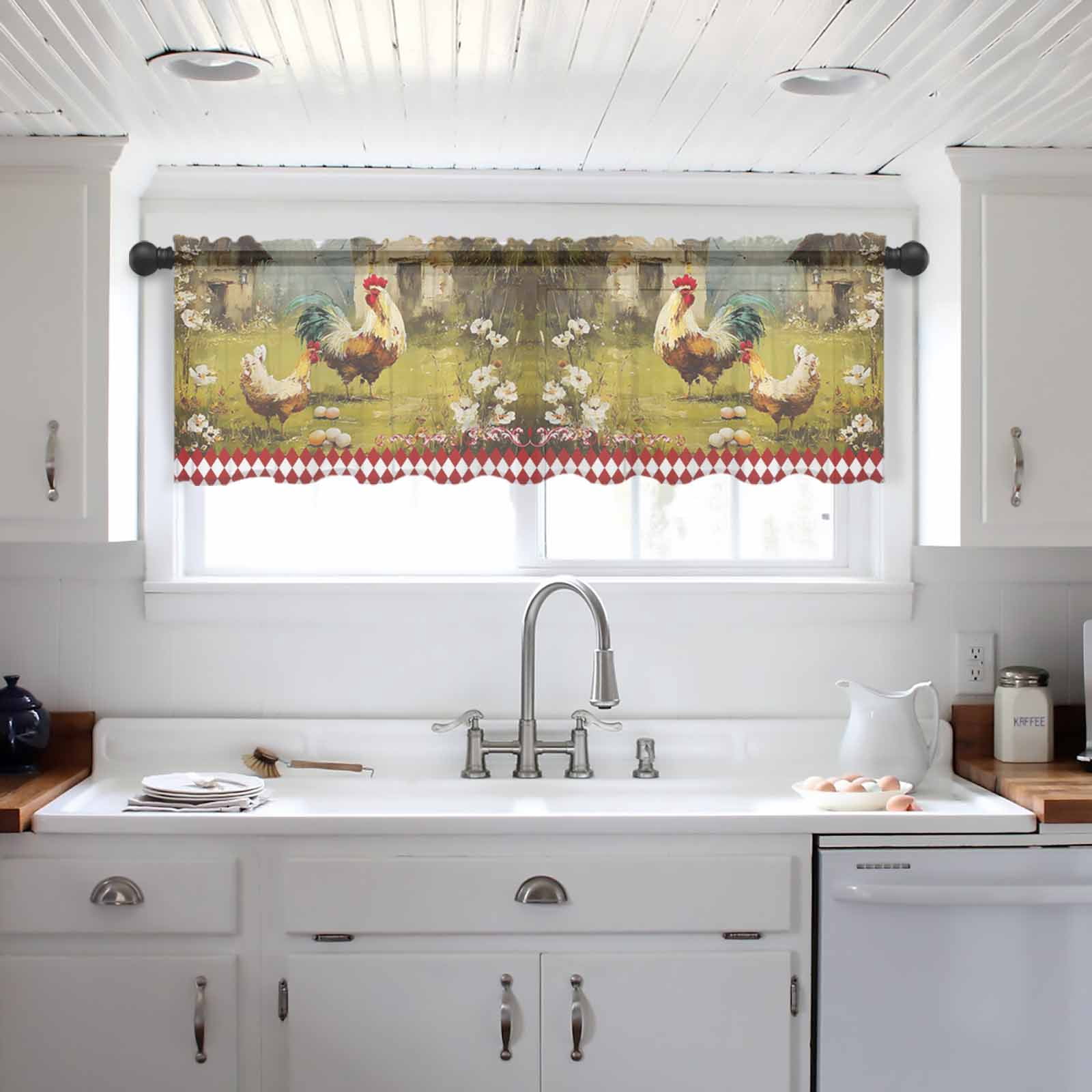 Farmhouse Rooster Valance Curtains for Kitchen/Living Room/Bathroom ...