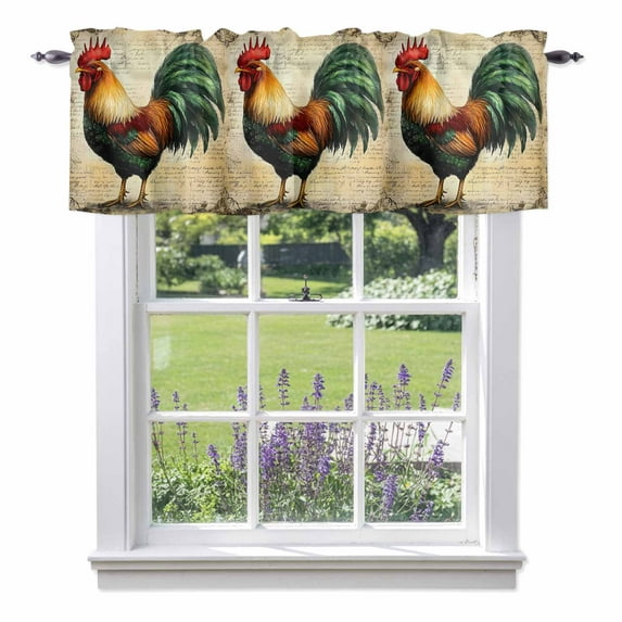 Farmhouse Rooster Valances for Windows, Vintage Rustic Country Chicken ...