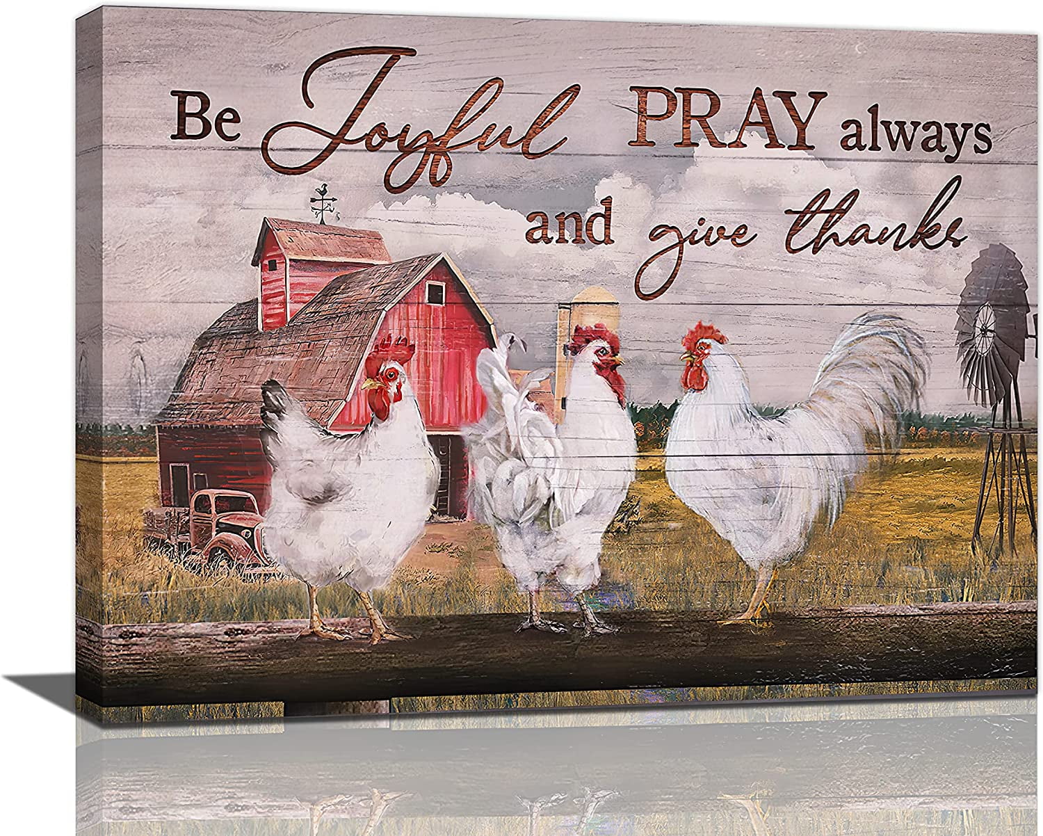 Farmhouse Rooster Wall Art Barn Windmill Decor Rustic Country Chicken ...