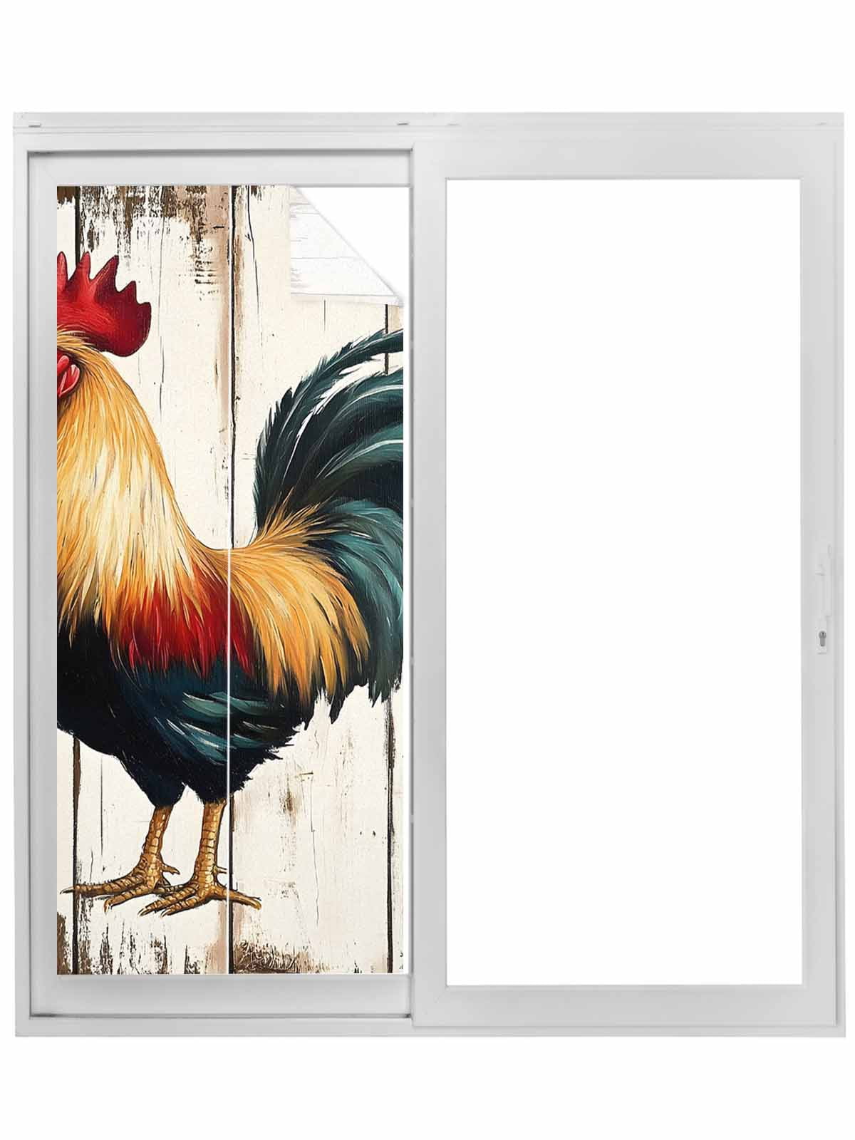 Farmhouse Rooster Window Privacy Film, Vintage Farm Animals Green Red ...