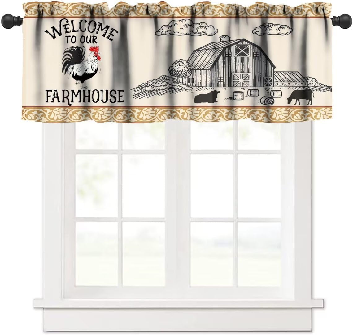 Farmhouse Rooster Window Valance,Cottage Pastoral Style Vintage Rustic ...