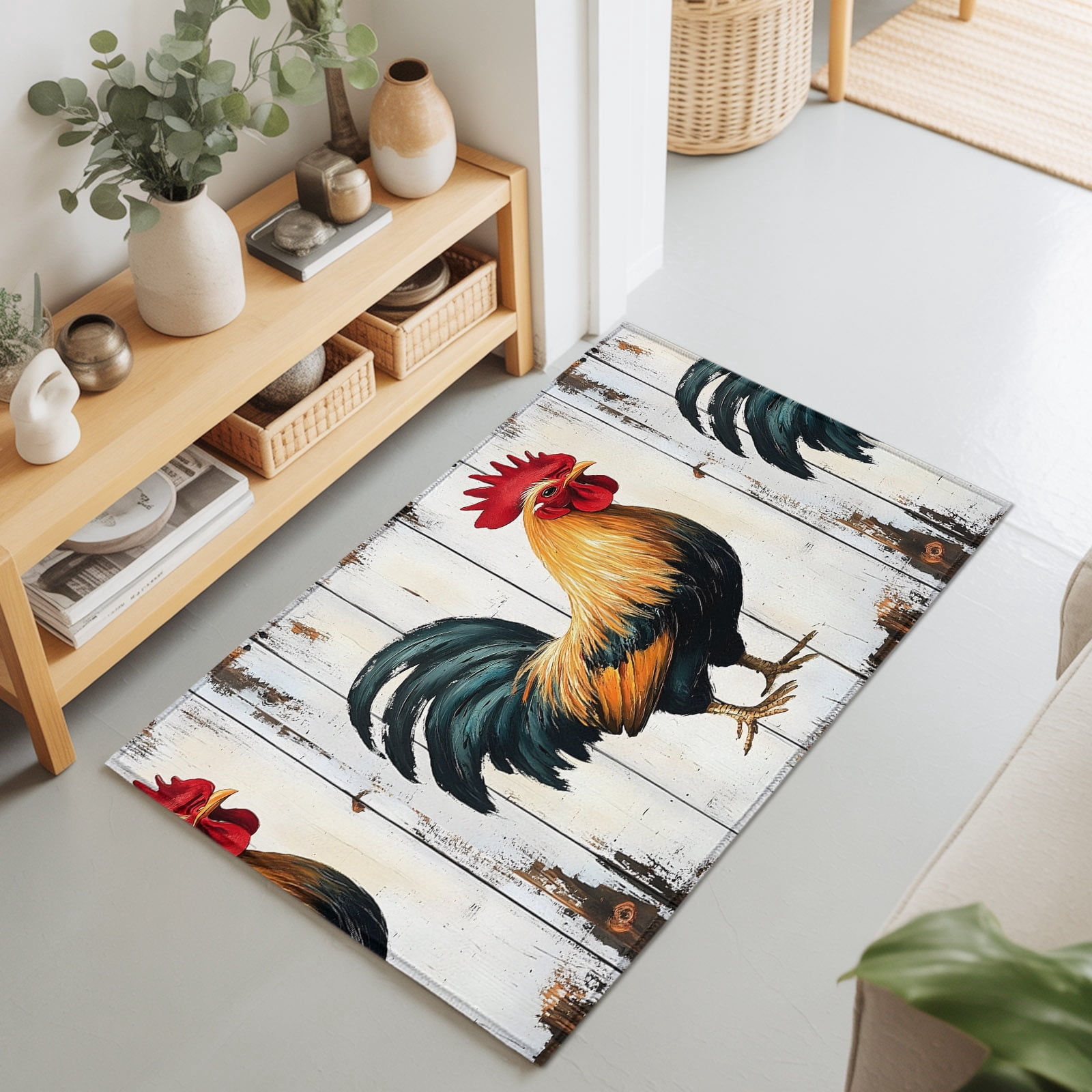 Farmhouse Rooster Wood Board Rectangle Rug 2'x3' Rustic Chicken Retro ...