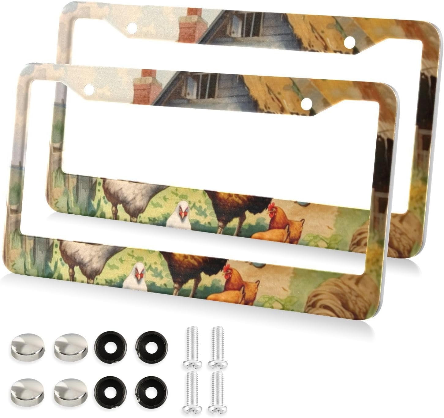 Farmhouse Roosters License Plate Frames - Universal Aluminum License ...