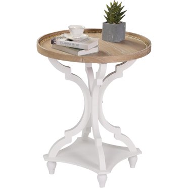 COZAYH Farmhouse Style Living Room End Table, Rustic Round Side Table ...