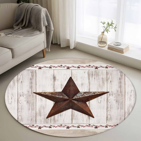 Farmhouse Round Area Rug 4 FT, Non Slip Indoor Outdoor Rug, Rustic ...