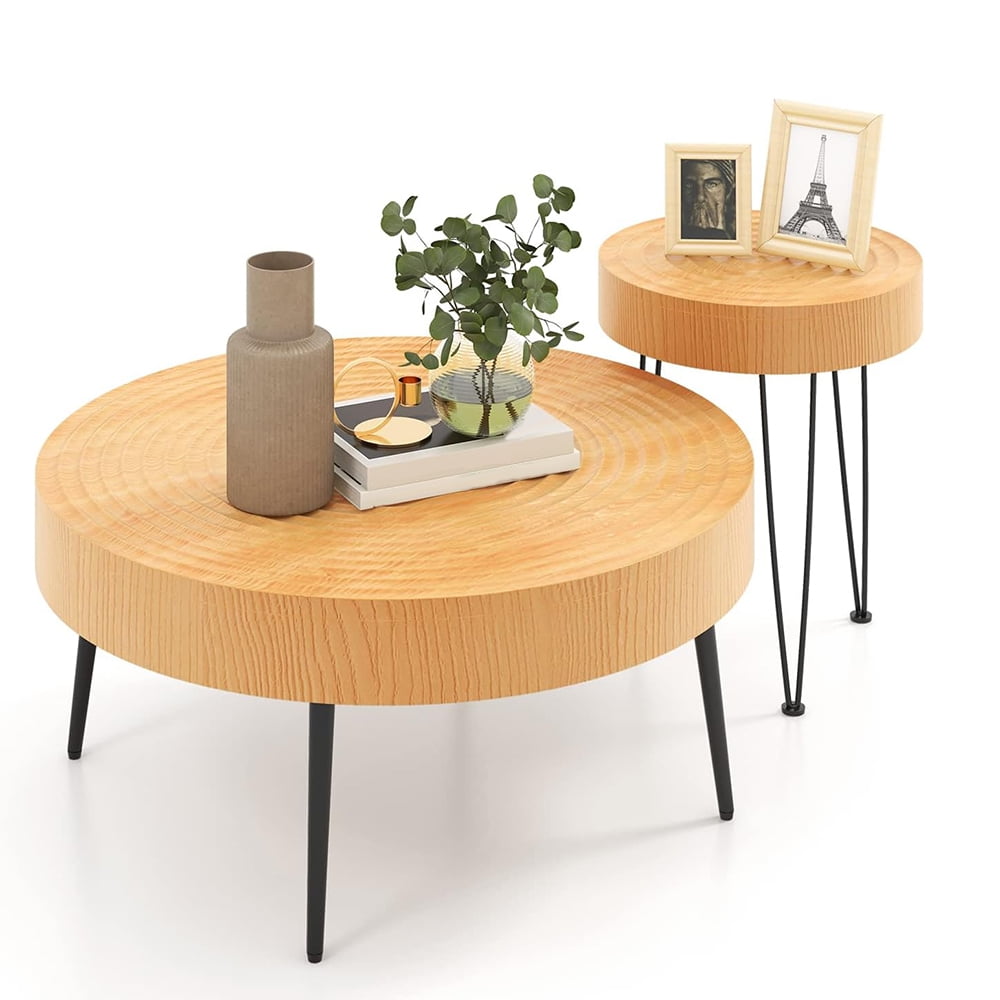 Farmhouse Round Coffee Table, Rustic Sofa Side Tea Tables with ...