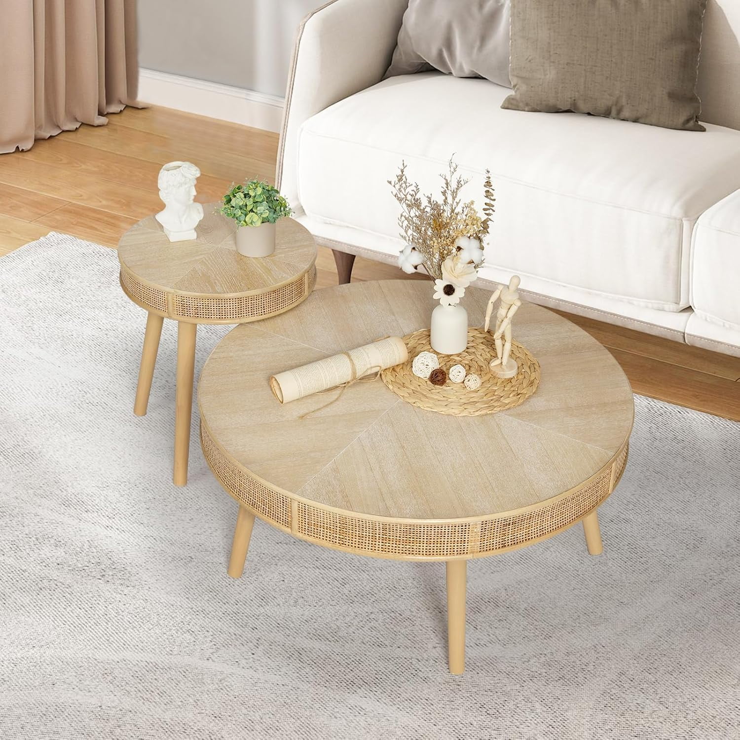 Farmhouse Round Coffee Table, Ric Sofa Side Tea Tables Nesting Center ...
