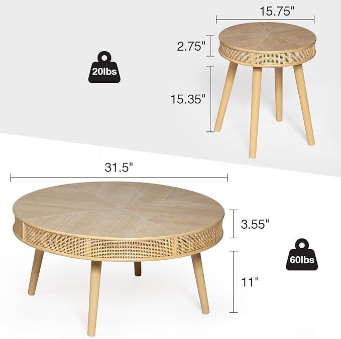 Farmhouse Round Coffee Table, Rustic Sofa Side Tea Tables Nesting ...