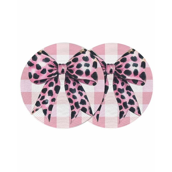 Farmhouse Round Table Placemats set of 2, Pink Checkered Leopard Print ...