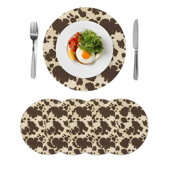 Farmhouse Round Table Placemats set of 4, Animal Cow Print Washable ...