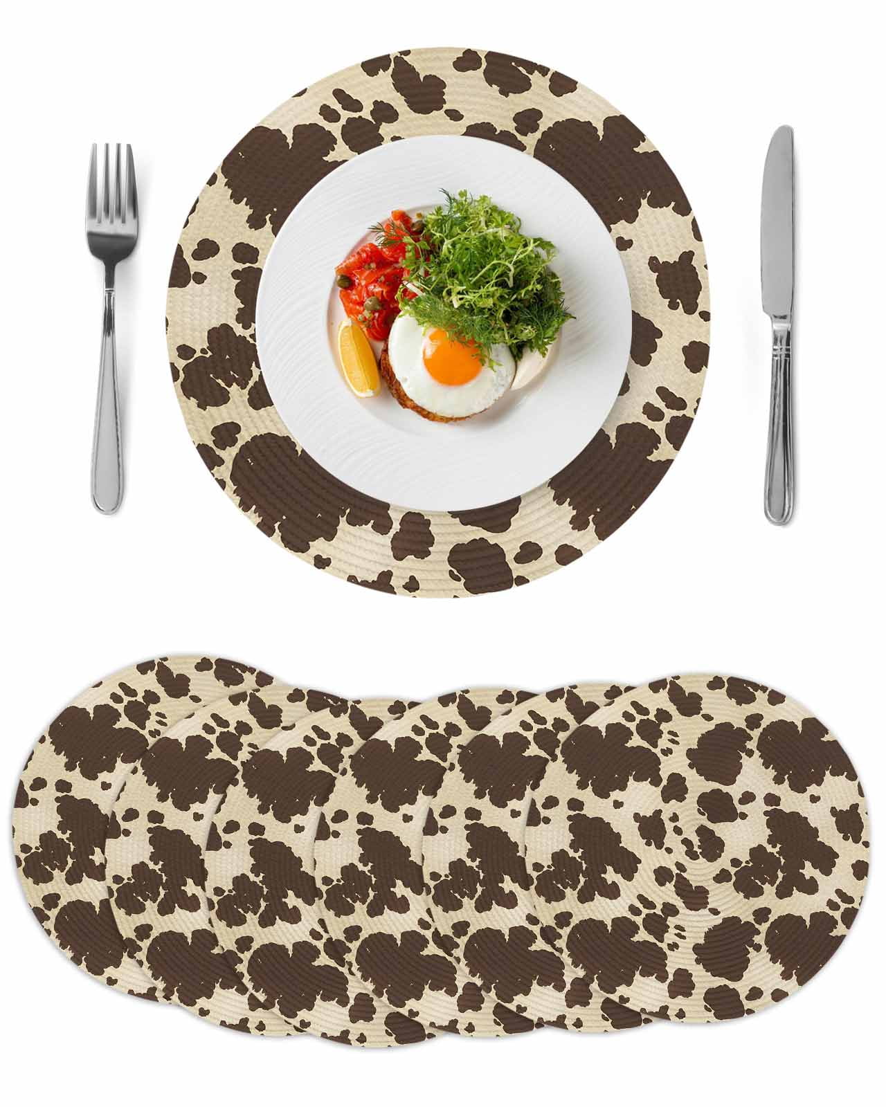 Farmhouse Round Table Placemats set of 6, Animal Cow Print Washable ...