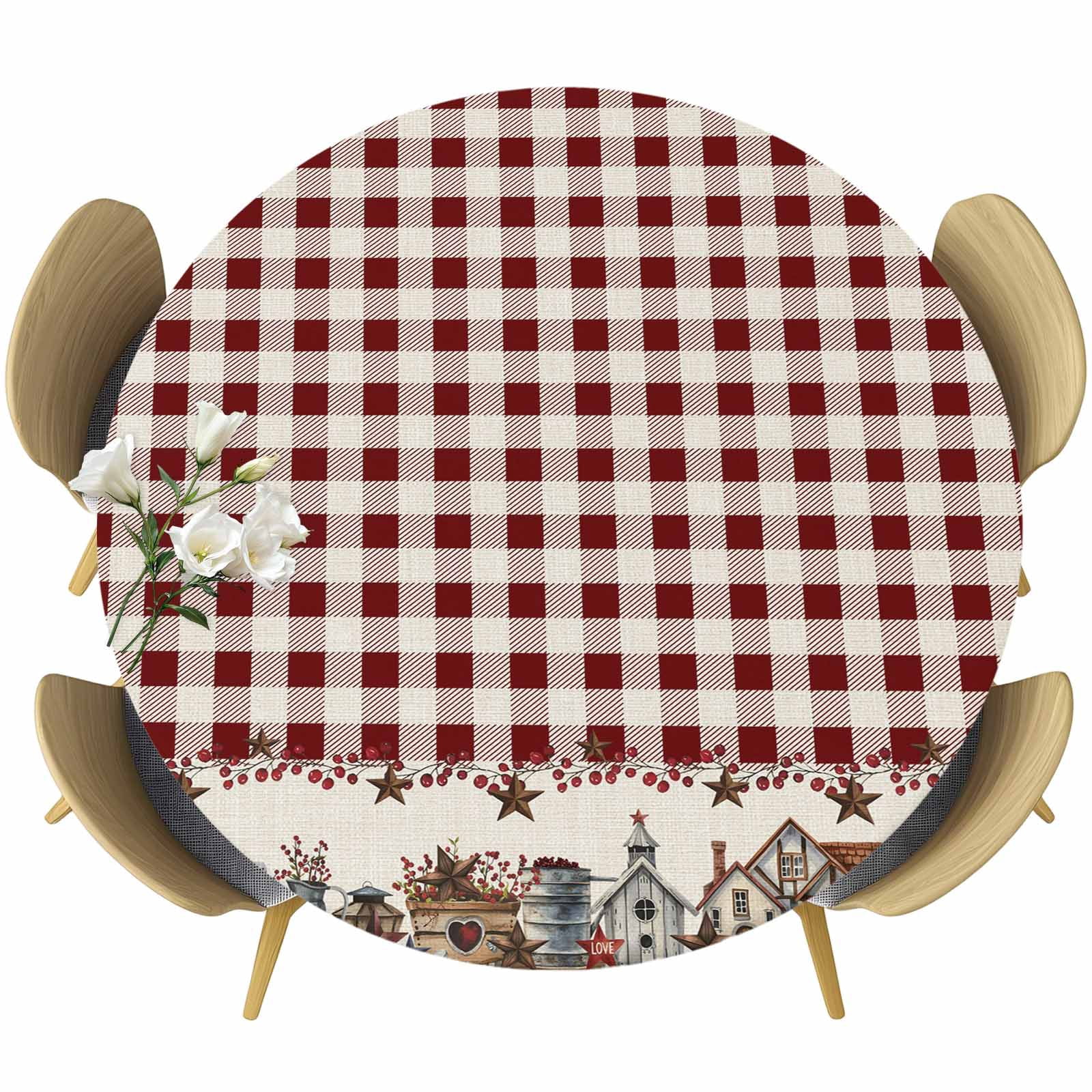 Farmhouse Round Tablecloth, Fitted Table Cover with Elastic for 45"-54 ...