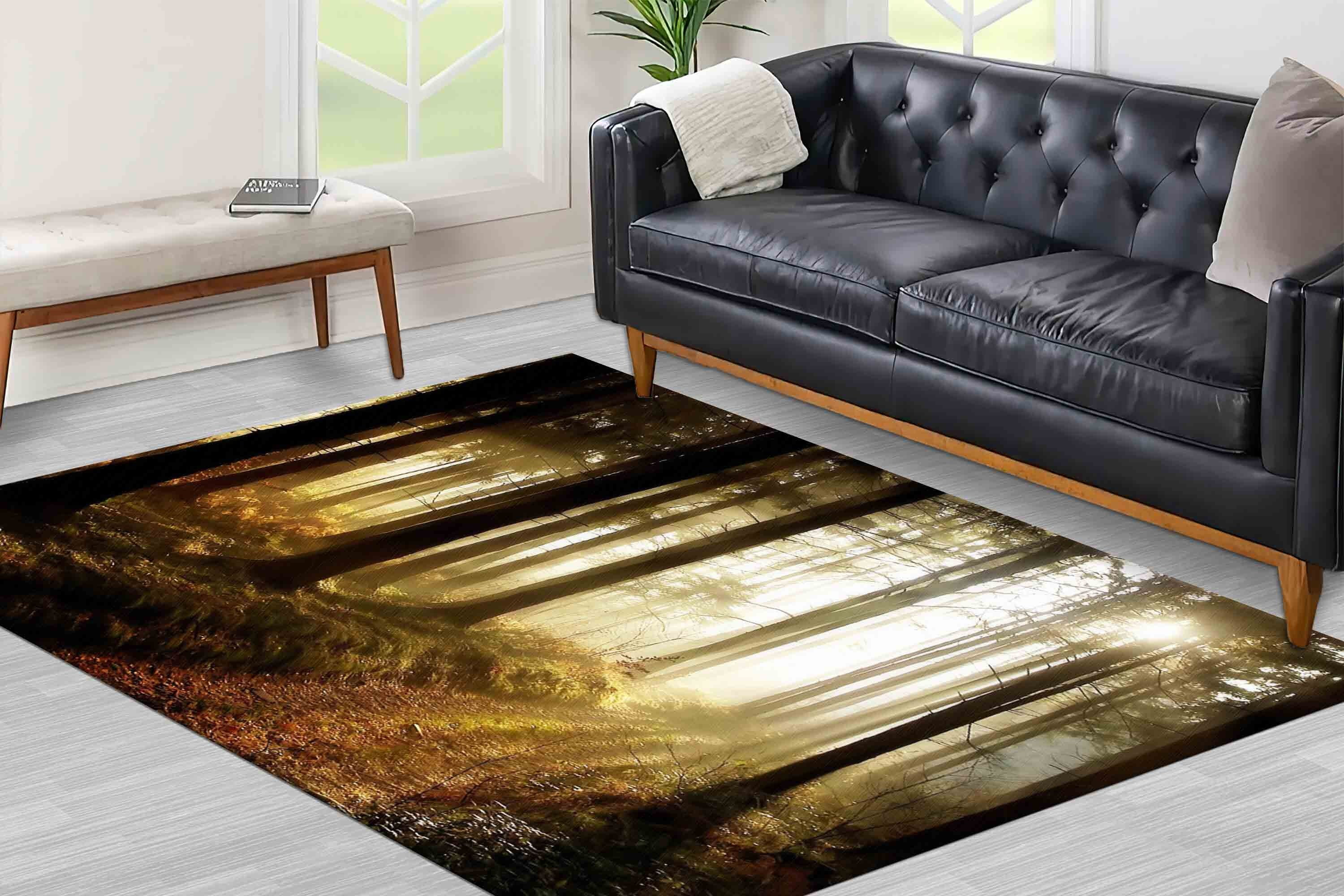 Farmhouse Rugs, Colorful Rugs, Forest Path At Sunset Rugs, Forest ...