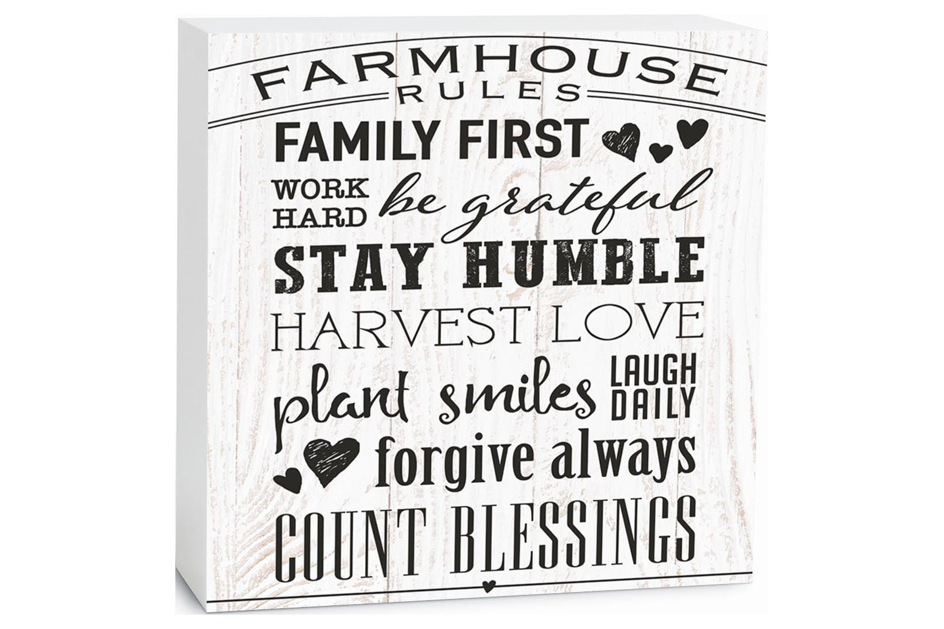 Farmhouse Rules White Woodgrain 5 x 5 Wood Tabletop Sign Plaque ...