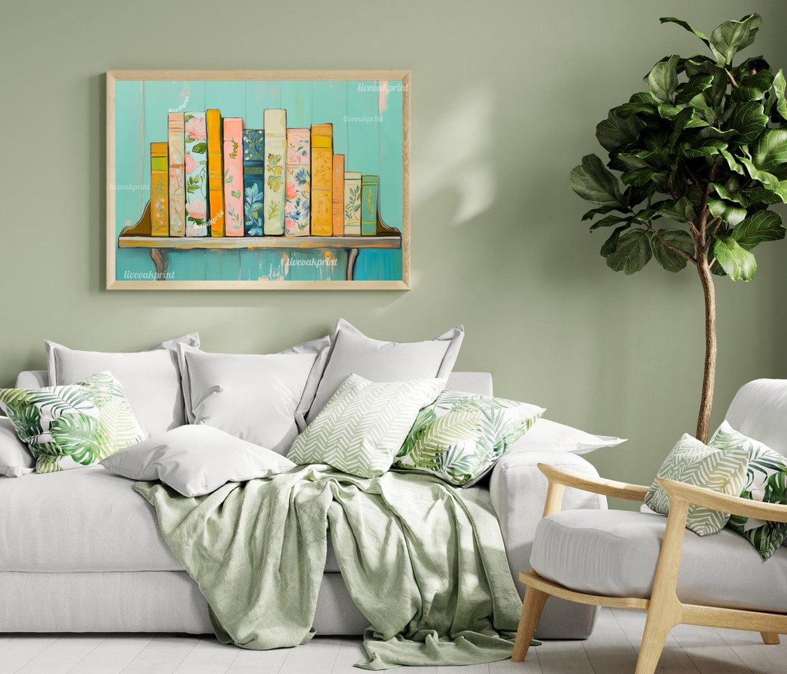 Farmhouse Rustic Bookshelf Print - Vintage Bookshelf Wall Art - Over ...