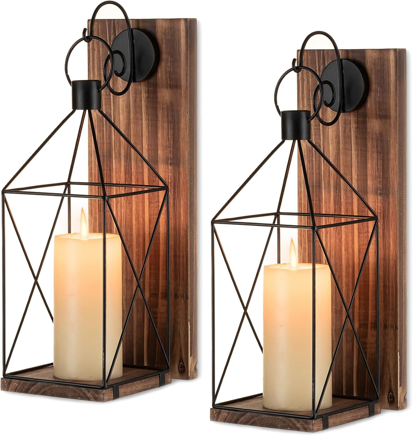 Farmhouse Rustic Candle Sconces Wall Decor, Set of 2 Wooden Candle ...