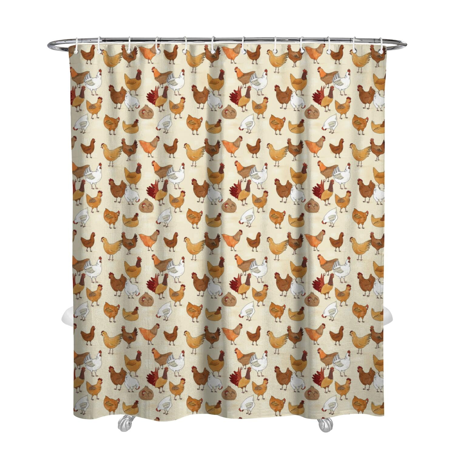 Farmhouse Rustic Chicken Shower Curtain 72x84 Inch - Retro Rooster ...