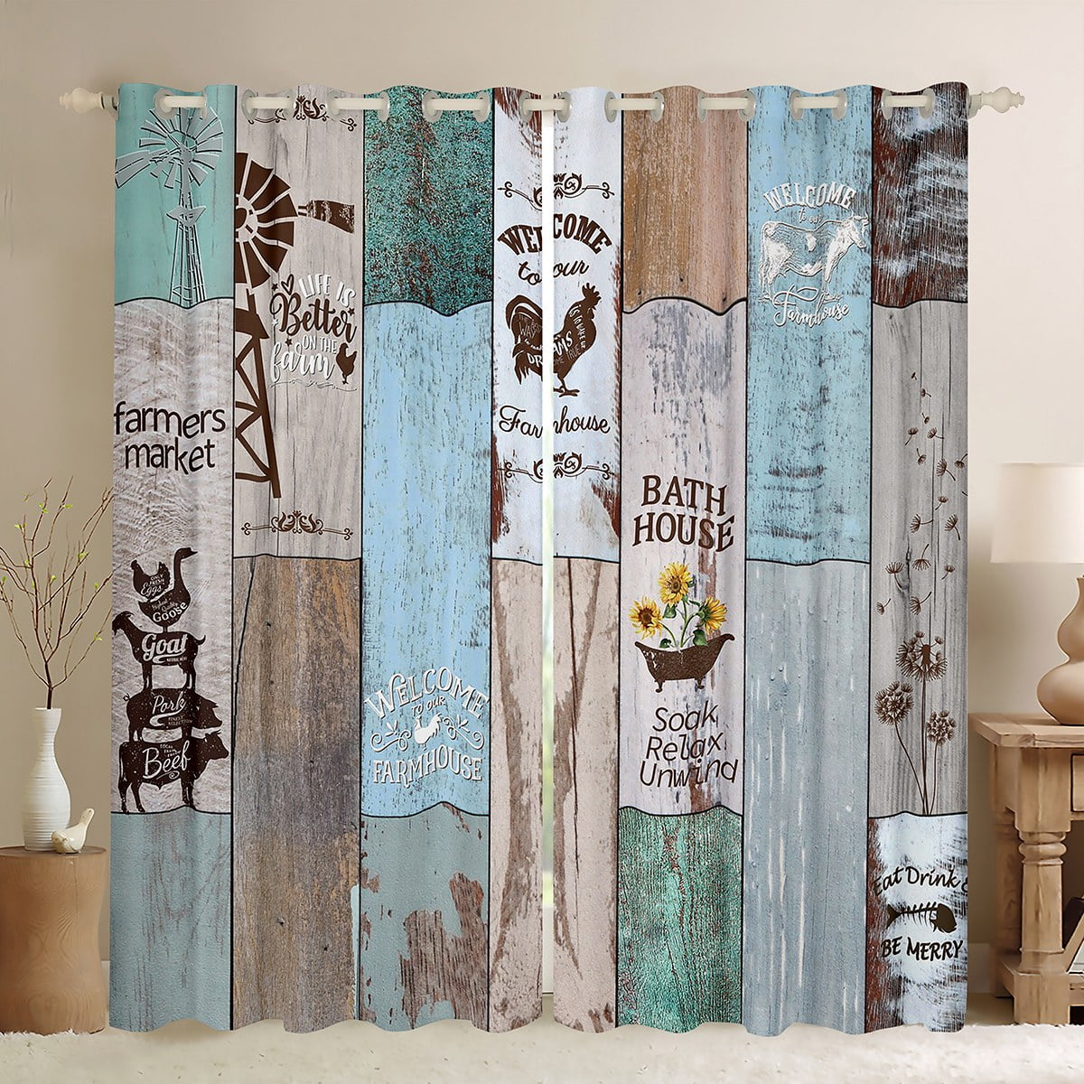 Farmhouse Rustic Curtains & Drapes 42"Wx90"L, Vintage Windmill Blackout ...