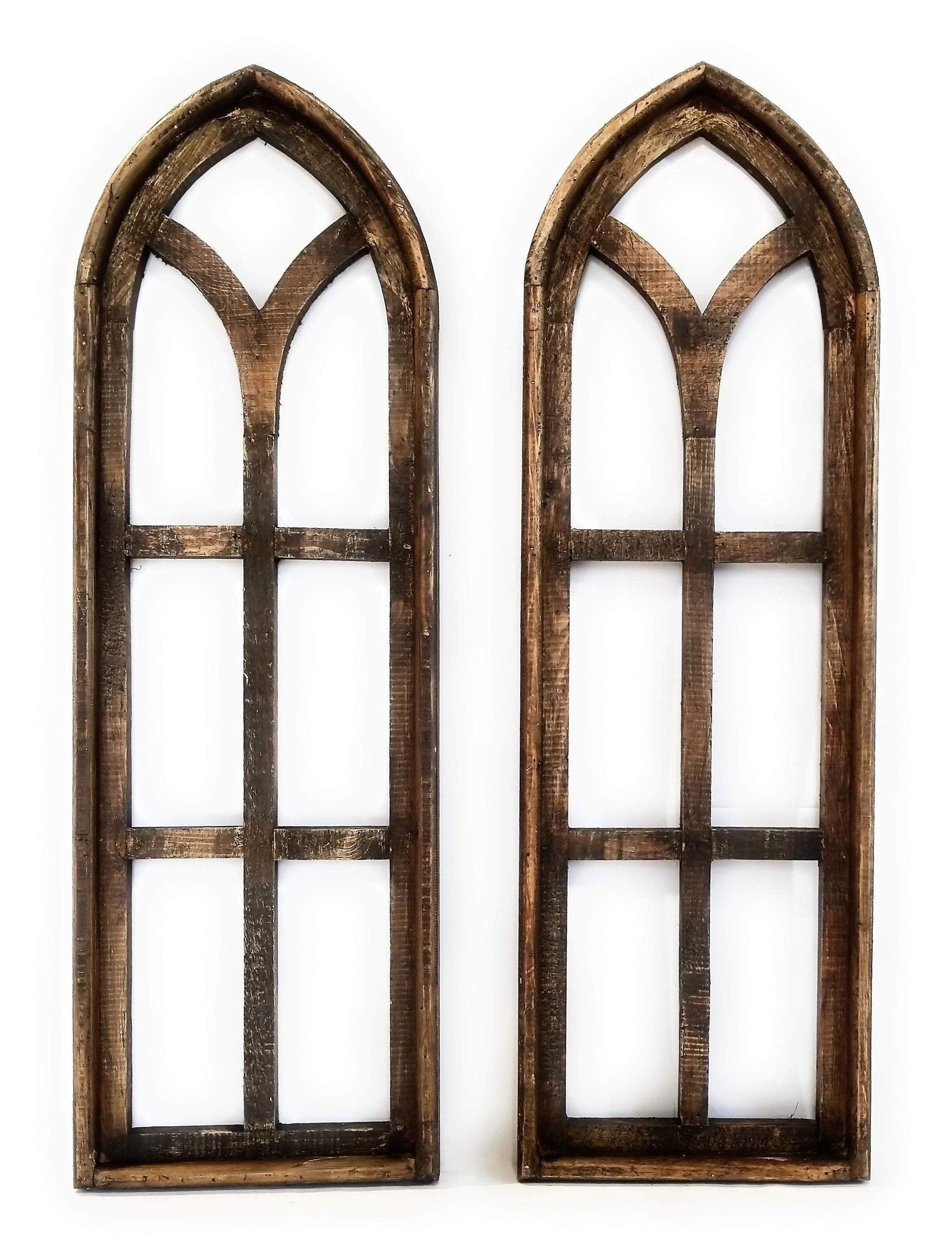 Farmhouse Rustic Dark Brown Wooden Wall Window Arches Set of 2 ...