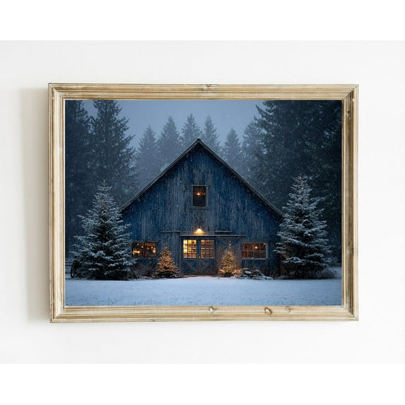 Farmhouse Rustic Farmhouse Art Print Poster Snowy Landscape Tree with ...