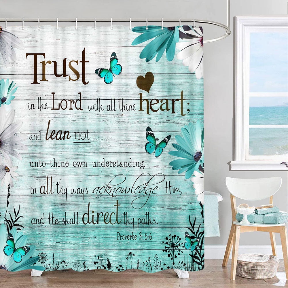Farmhouse Rustic Floral Fabric Shower Curtain, Inspirational Bible ...