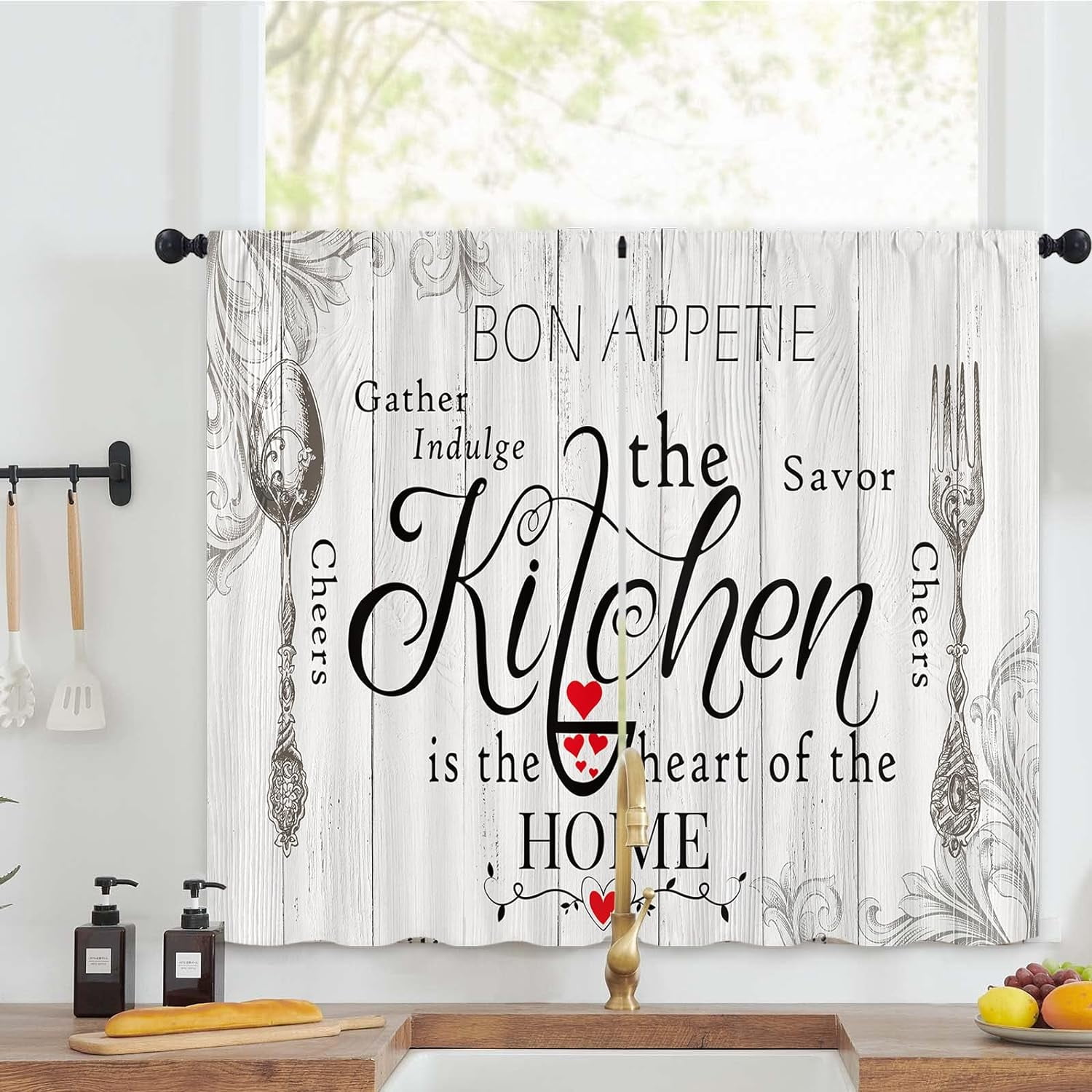 Farmhouse Rustic Kitchen Curtains 27.5W x 39L Inch Barn Vintage Retro ...