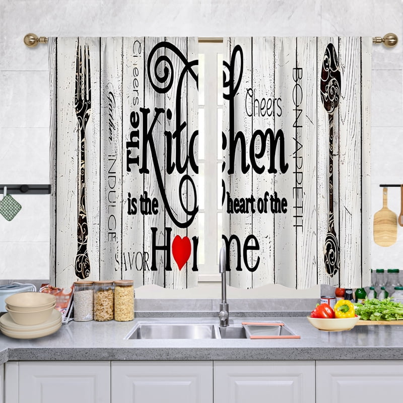 Farmhouse Rustic Kitchen Curtains Vintage Fork Spoon Retro Small Short ...