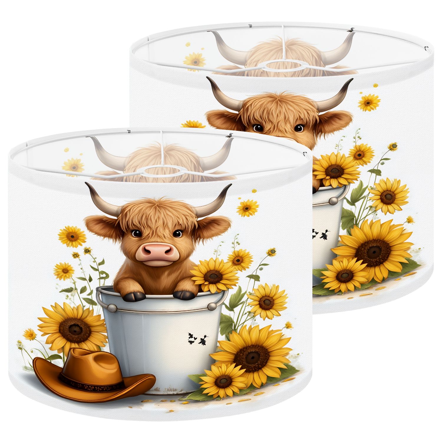 Farmhouse Rustic Lampshades 2 Pack Cow Highland Cow Sunflowers Cowboy ...