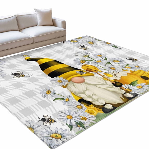 Farmhouse Rustic Large Area Rugs 6x9ft Gnome Daisy Floral Bee Retro ...