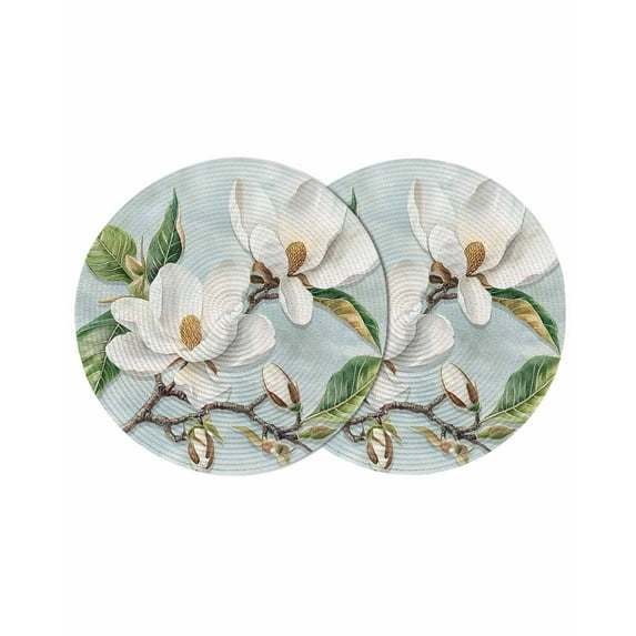 Farmhouse Rustic Magnolia Round Table Placemats set of 2, White Green ...