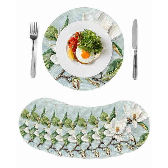 Farmhouse Rustic Magnolia Round Table Placemats set of 8, White Green ...